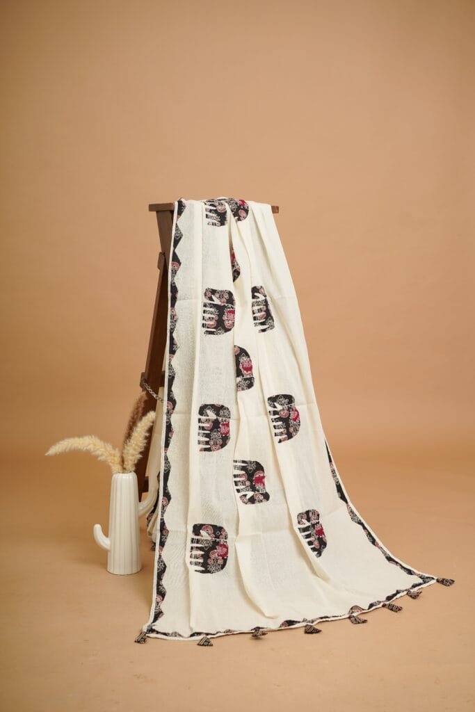 Sabrina Applique Work Black Elephant Dupatta - Kakoi